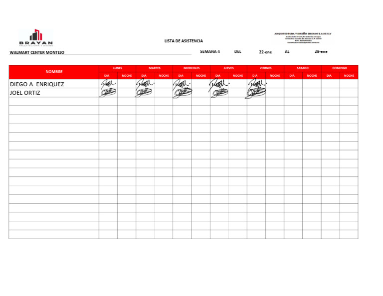 Lista de Asistencia Walmart Montejo Edited | PDF