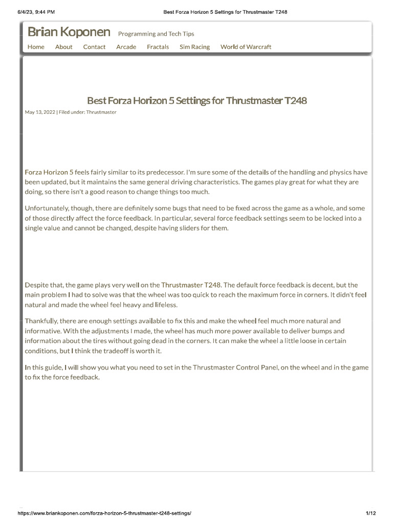 Best Forza Horizon 5 Settings For Thrustmaster T248 | PDF