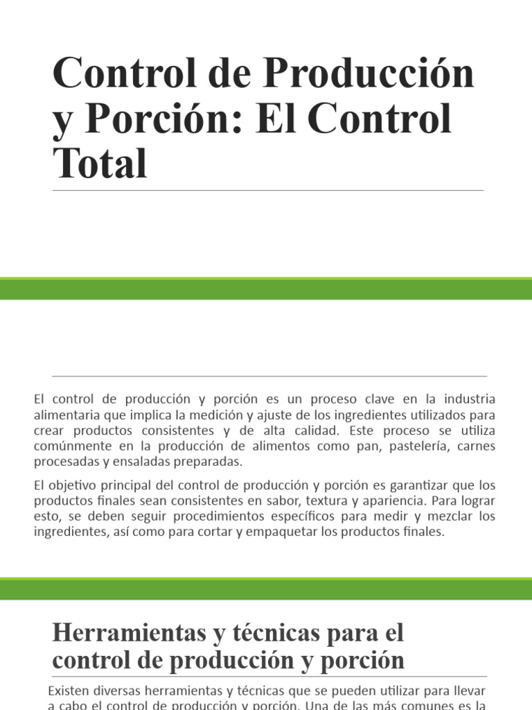 Control de Producción y Porción | PDF | Industria de alimentos | Alimentos