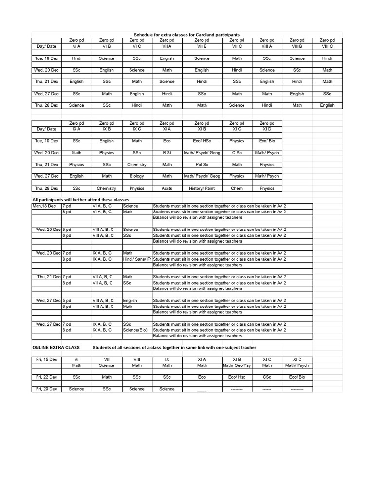 Cardland Extra Classes Schedule 2023 | PDF | Secondary Education