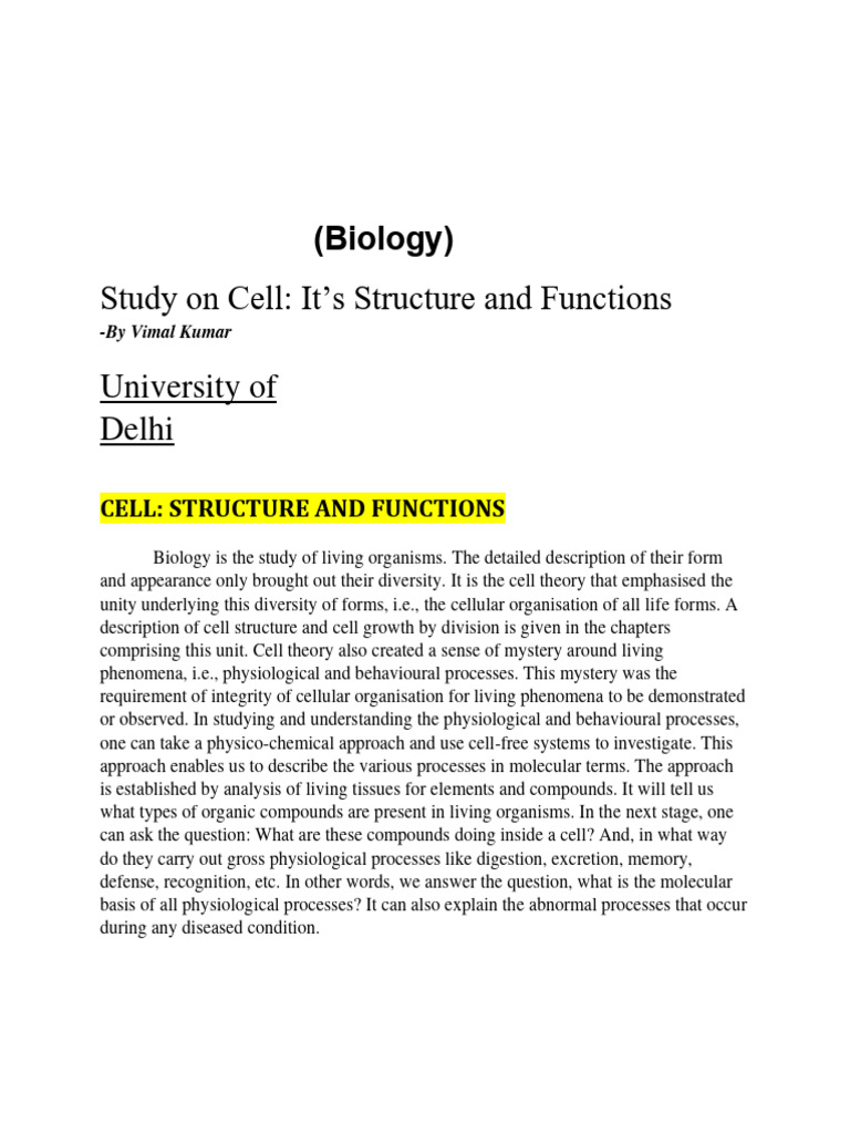 The Cell-Structure and Functions (BIOLOGY) | PDF | Endoplasmic Reticulum | Cell (Biology)