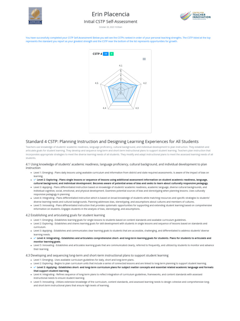 Erin Placencia Initial CSTP Self Assessment | PDF | Differentiated ...