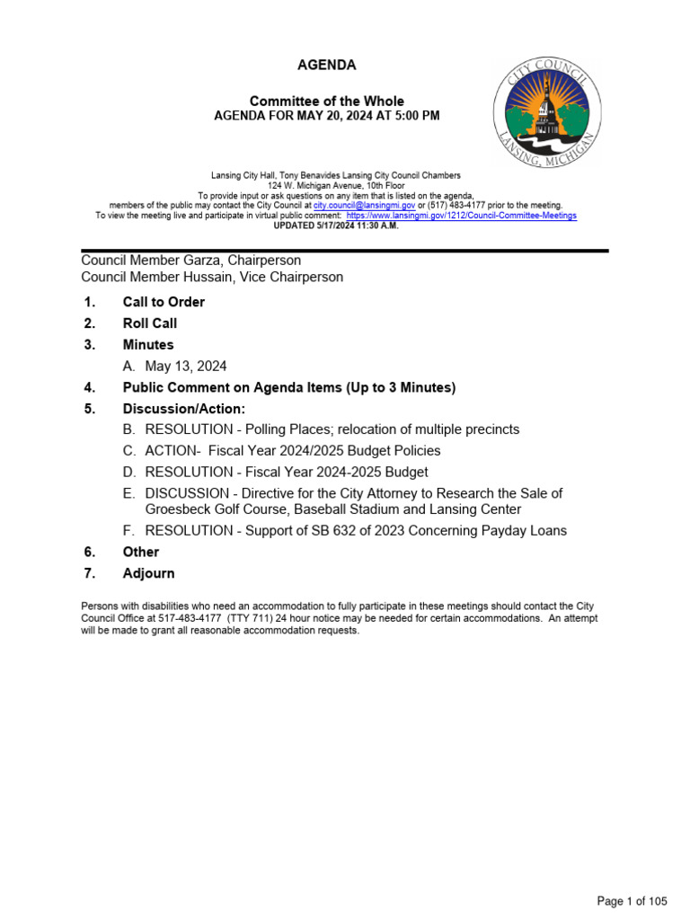 Committee of The Whole Packet May 20, 2024 | PDF | Fund Accounting