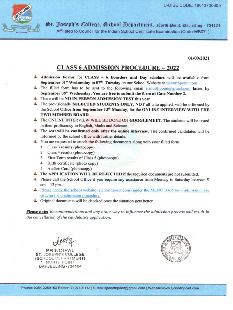Class 6 Admission Notice 2022 | PDF