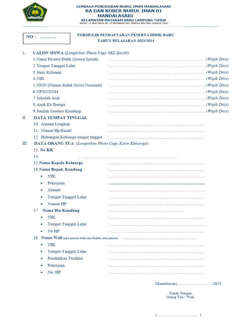 FORMULIR-PENDAFTARAN-PPDB - Sesuai EMIS 4.0 | PDF