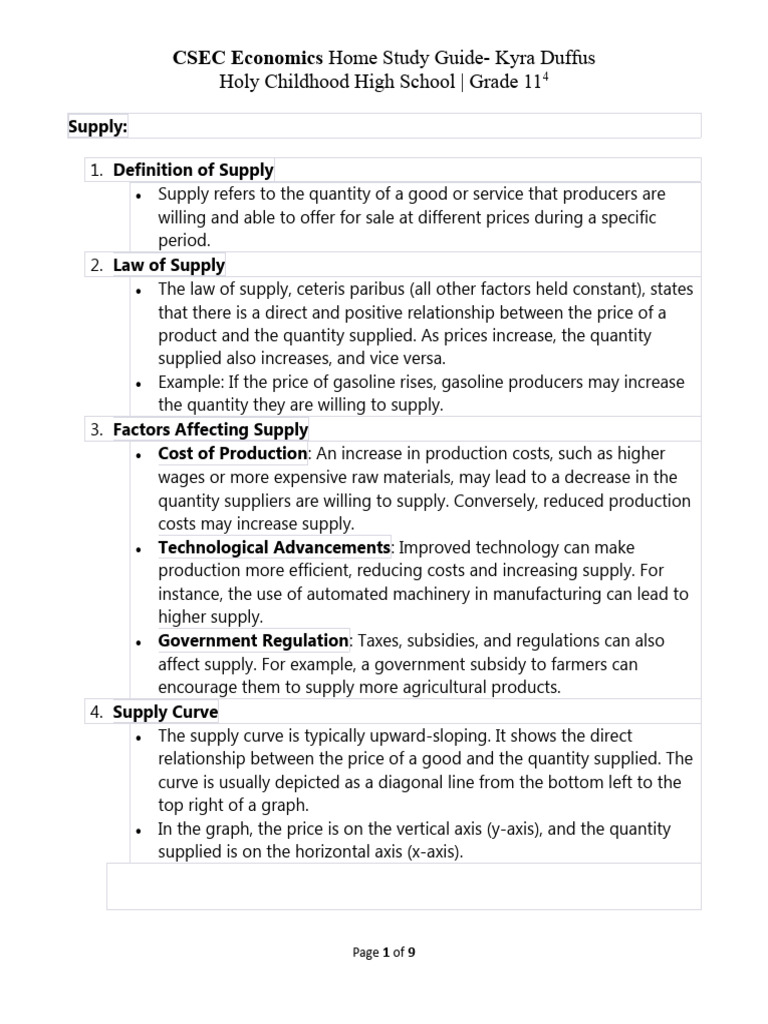 CSEC Economics Home Study Guide - Kyra Duffus | PDF | Supply (Economics ...