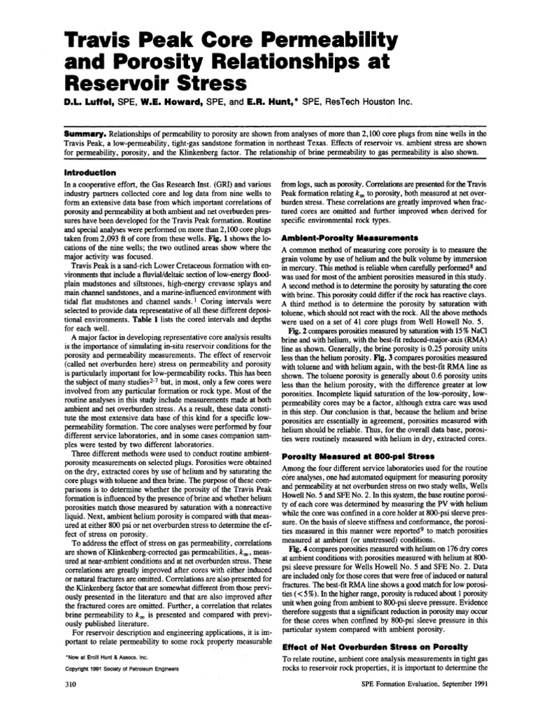 SPE - 19008 - Travis Peak Core Permeablity and Porosity Relation Ships ...