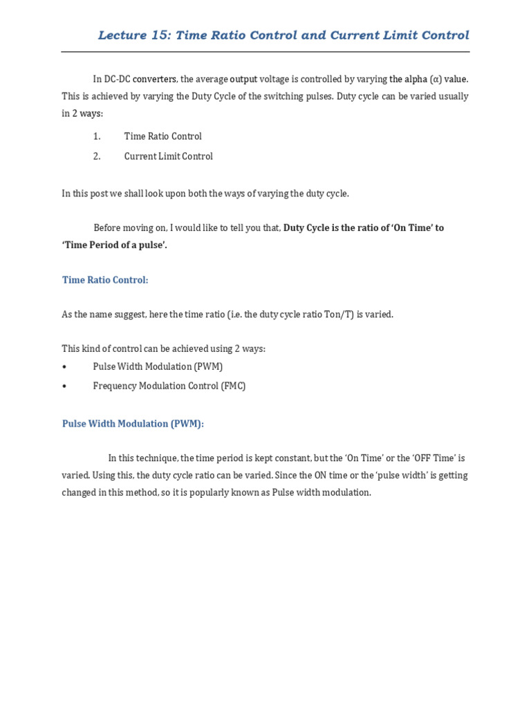 Lecture 15 Time Ratio Control and Current Limit Control | PDF | Computers | Technology & Engineering