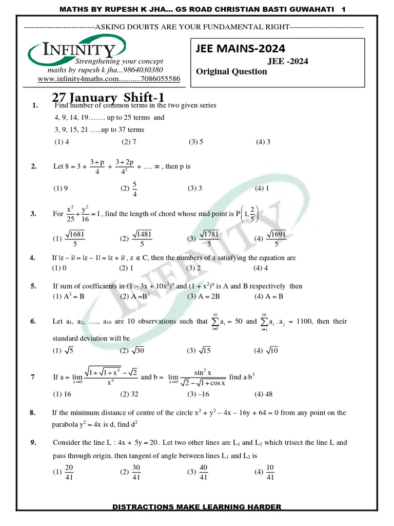 JEE MAIN 2024 (Ignite Batch) 2 | PDF | Mathematical Concepts | Euclid