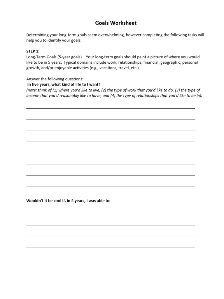 Goal Worksheet | PDF | Goal | Cognition