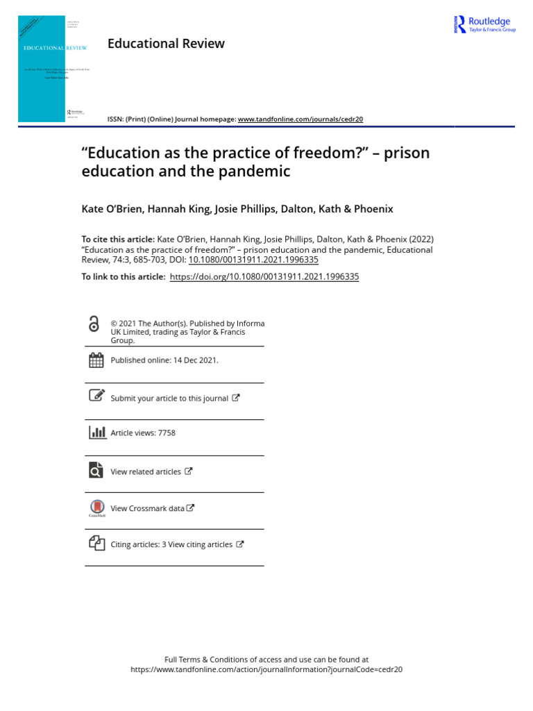 Education As The Practice of Freedom Prison Education and The Pandemic | PDF | Prison | Recidivism