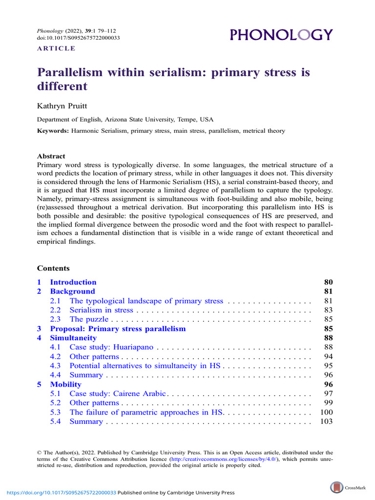 Parallelism Within Serialism Primary Stress Is Different | PDF | Stress ...