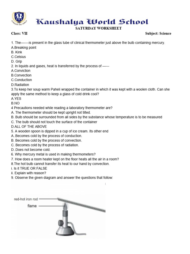 Science Worksheet for Class VII Students | PDF | Social Science