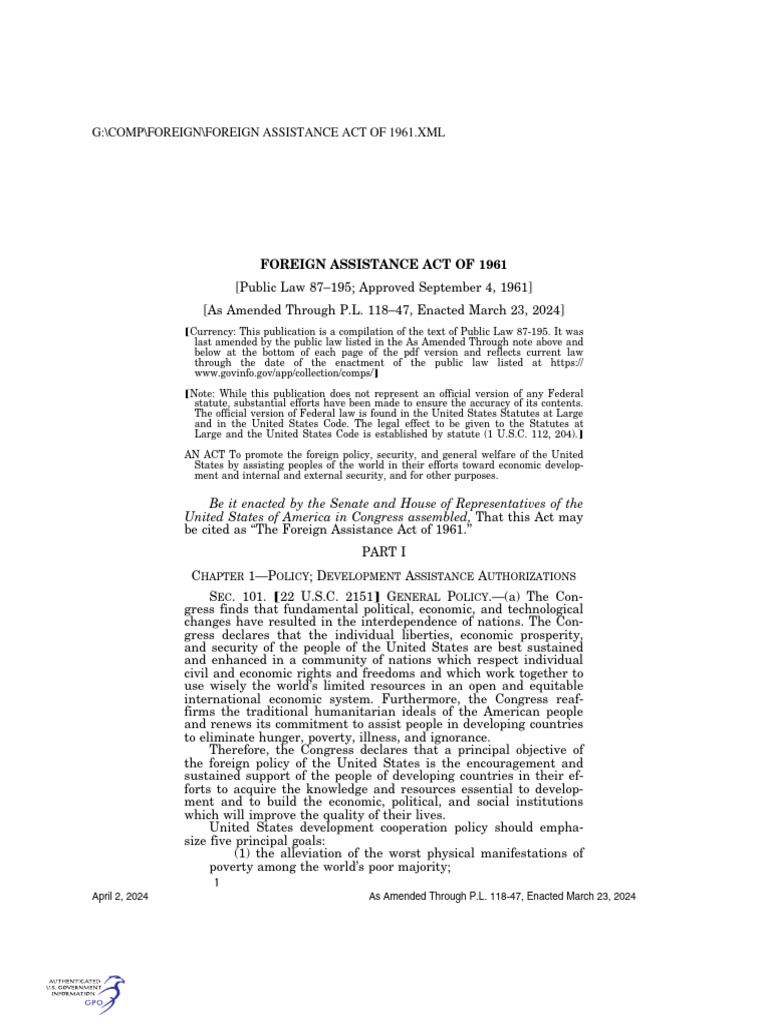 Foreign Assistance Act Overview 1961 | PDF | United States Code ...