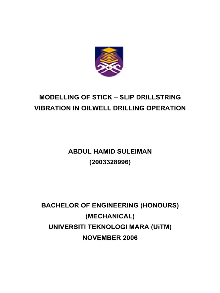 Modelling of Stick - Slip Drillstring Vibration in Oilwell Drilling ...