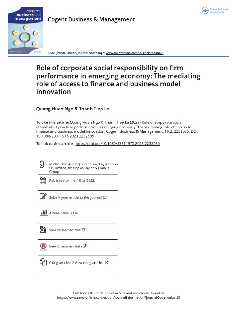 Role of Corporate Social Responsibility On Firm Performance in Emerging Economy The Mediating ...