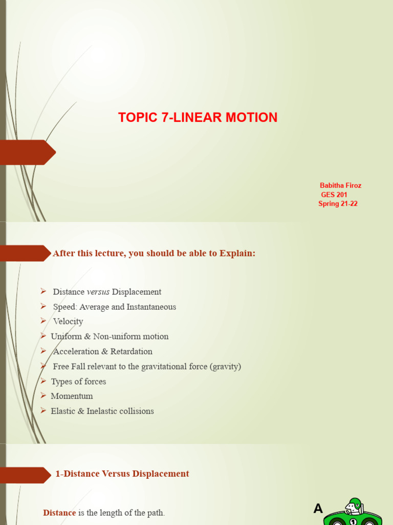 Understanding Linear Motion Concepts | PDF | Speed | Collision