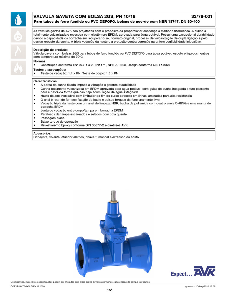 33-76-001 - Avk038 - PTB - Valvula Gaveta Avk - Bolsa JGS Defofo | PDF | Válvula | Materiais de ...
