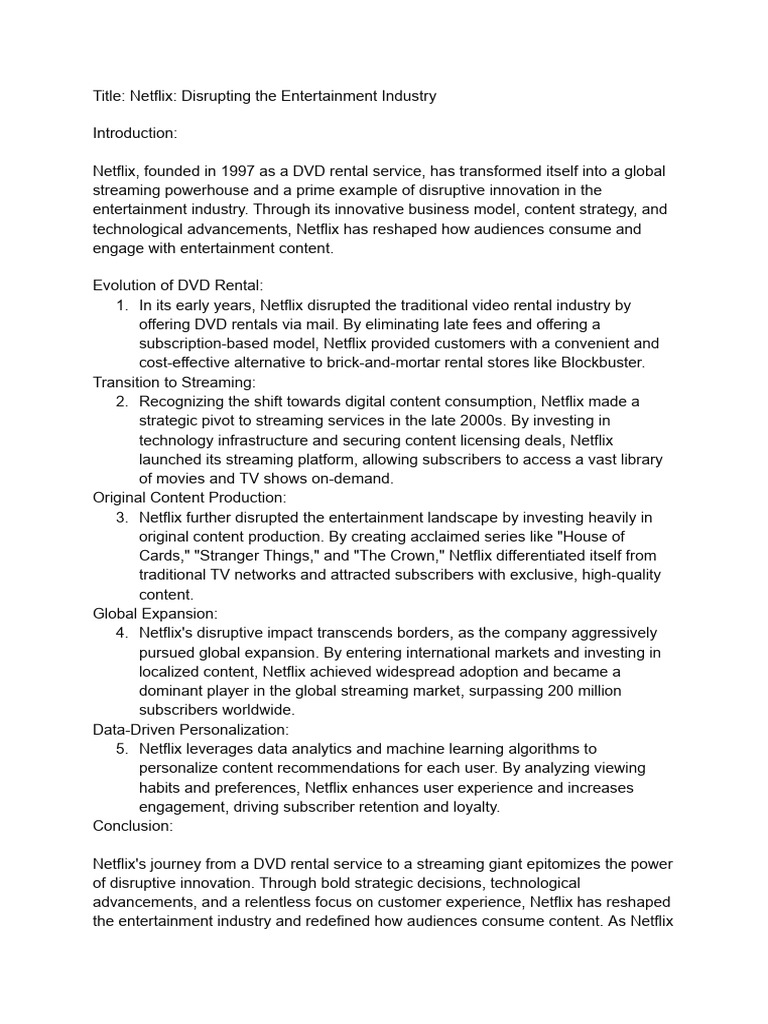 Netflix's Disruption of Entertainment | PDF | Netflix | E Commerce