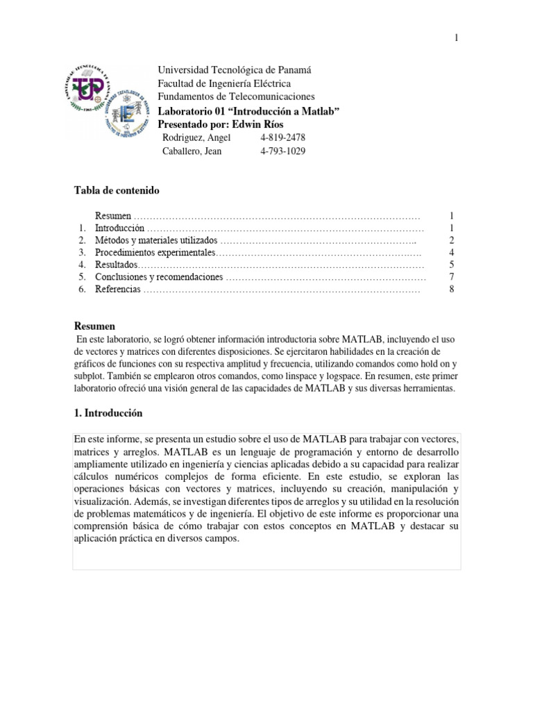 Lab0 F.Telecom | PDF | Matlab | Matriz (Matemáticas)