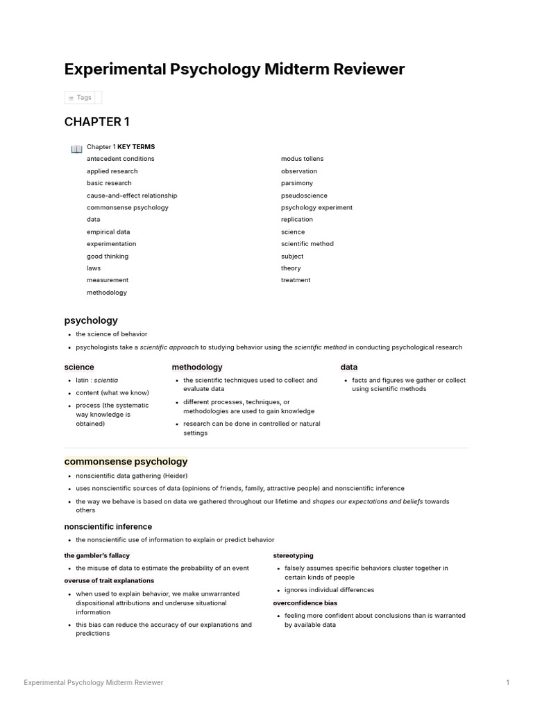 Experimental Psychology Midterm Reviewer | PDF | Experiment | Survey Methodology