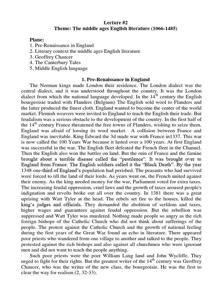 Middle Ages English Literature Overview | PDF | English Language ...