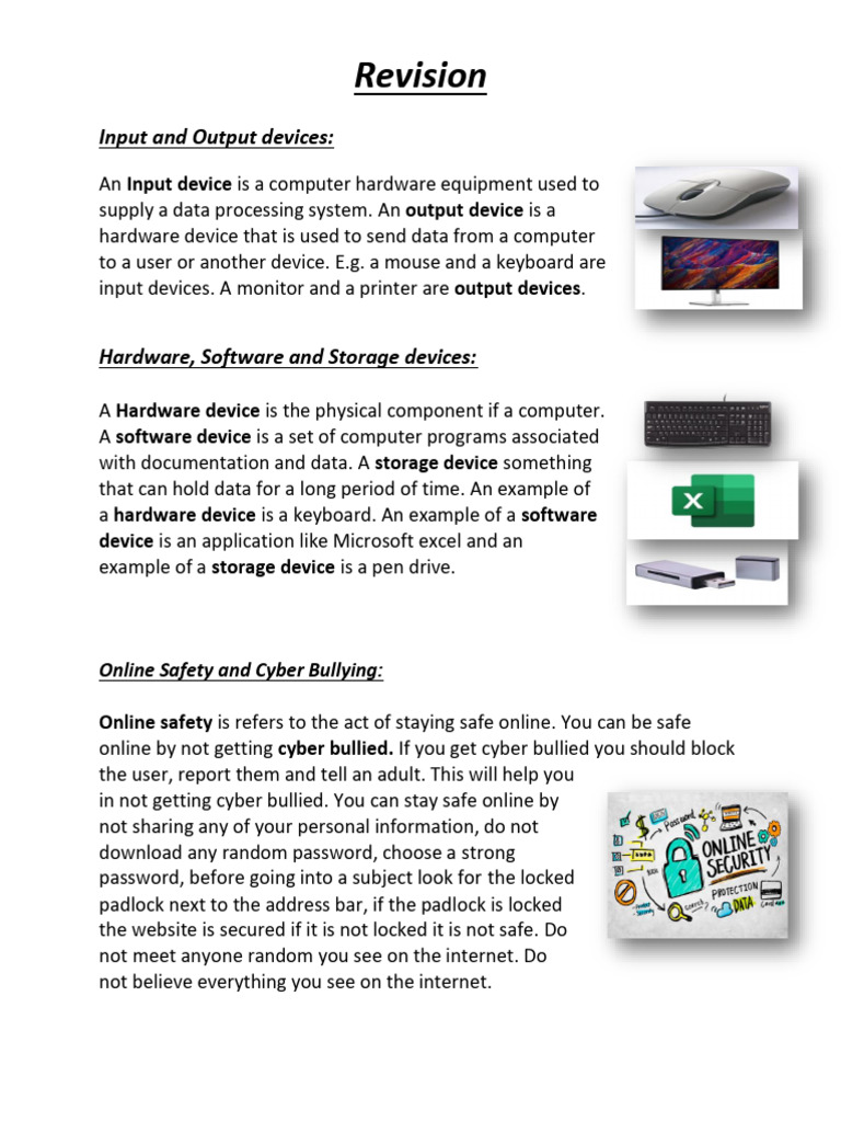 Input, Output, and Online Safety Guide | PDF | Computer Hardware ...