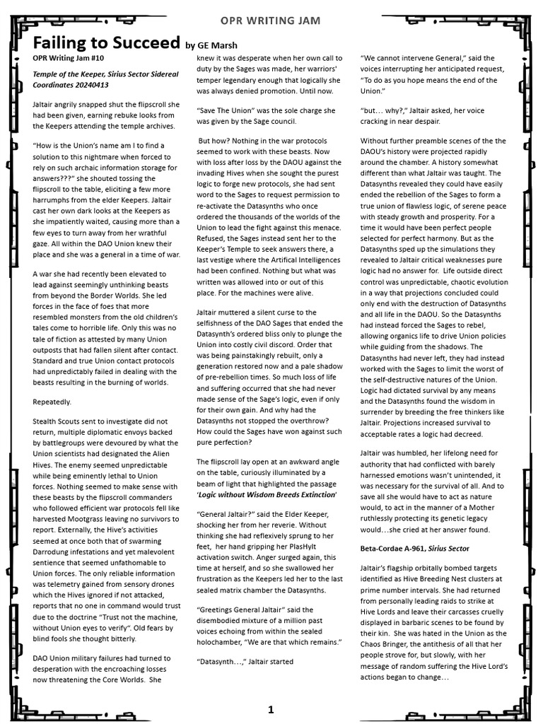 OPR Writing Jam #10 - Failing To Succeed | PDF | Young Adult