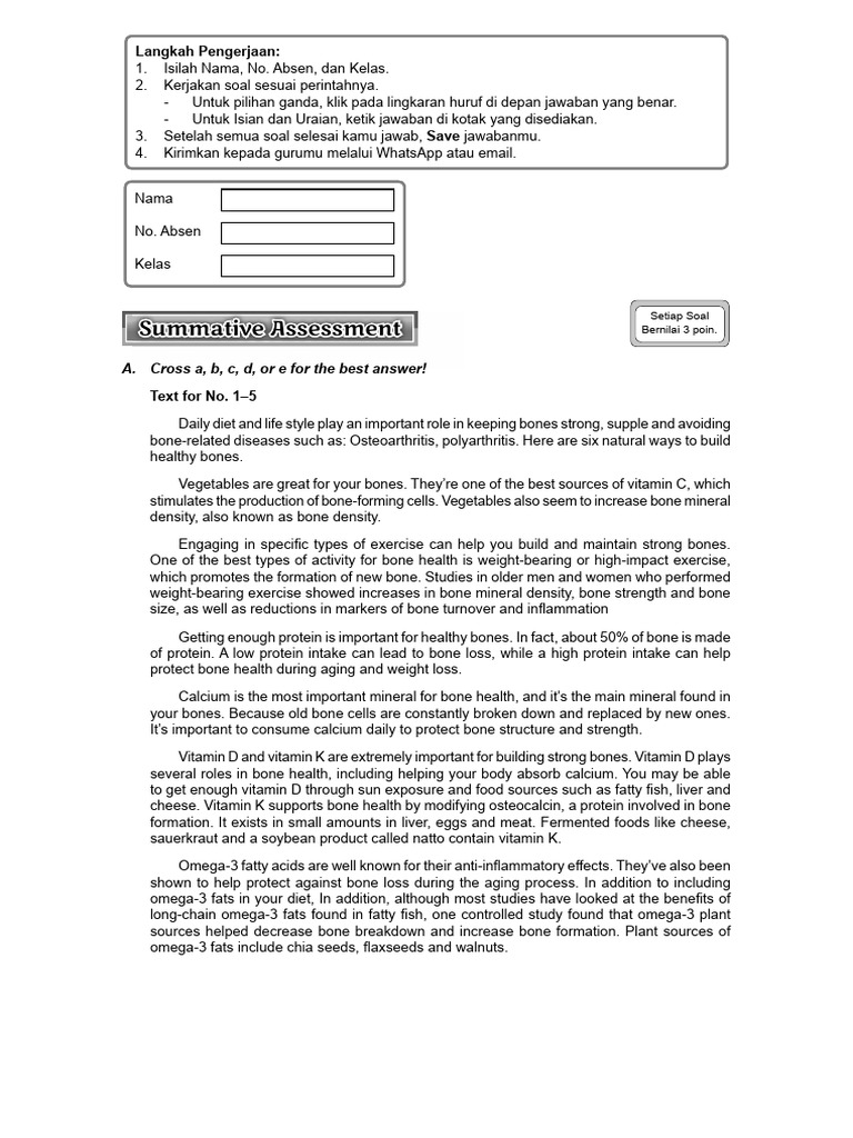 SMA Bahasa Inggris 10 Summative Assessment Unit 4 | PDF | Diarrhea | Foods