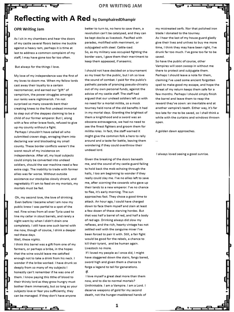 OPR Writing Jam #10 Reflecting With A Red | PDF | Young Adult