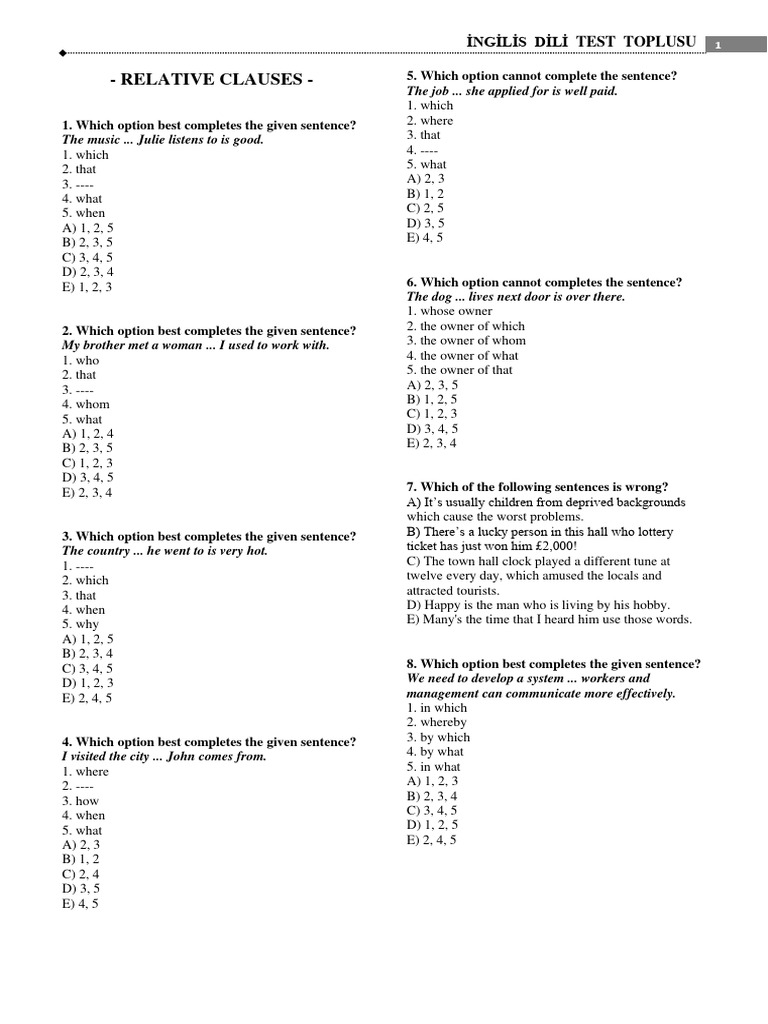 English Relative Clauses Test | PDF | Battle Of The Little Bighorn