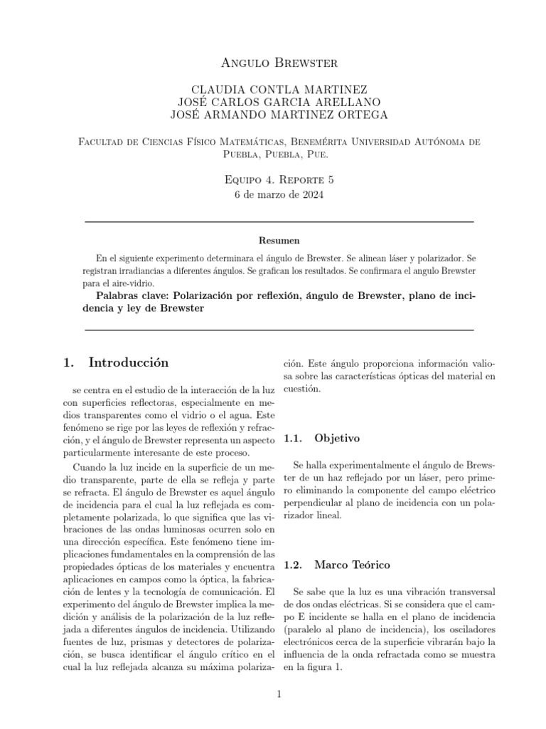 Angulo de Brewster | PDF | Polarización (ondas) | Reflexión (Física)