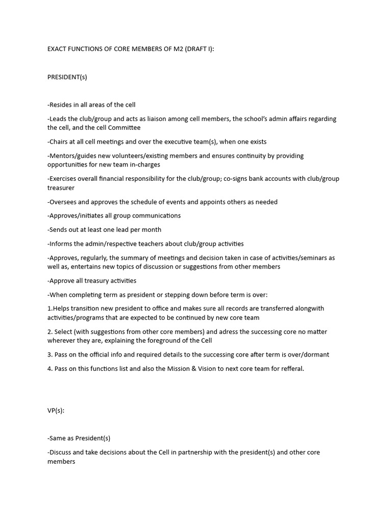 Core Member Roles in M2 Club | PDF