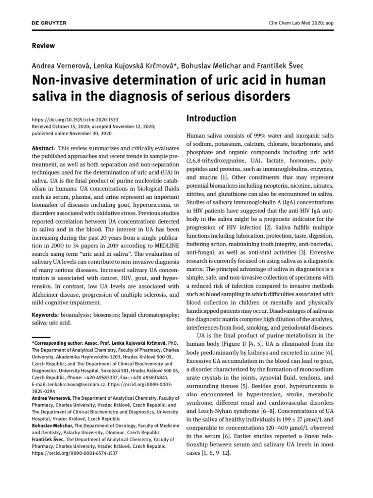 Non-Invasive Determination of Uric Acid in Human Saliva in The ...