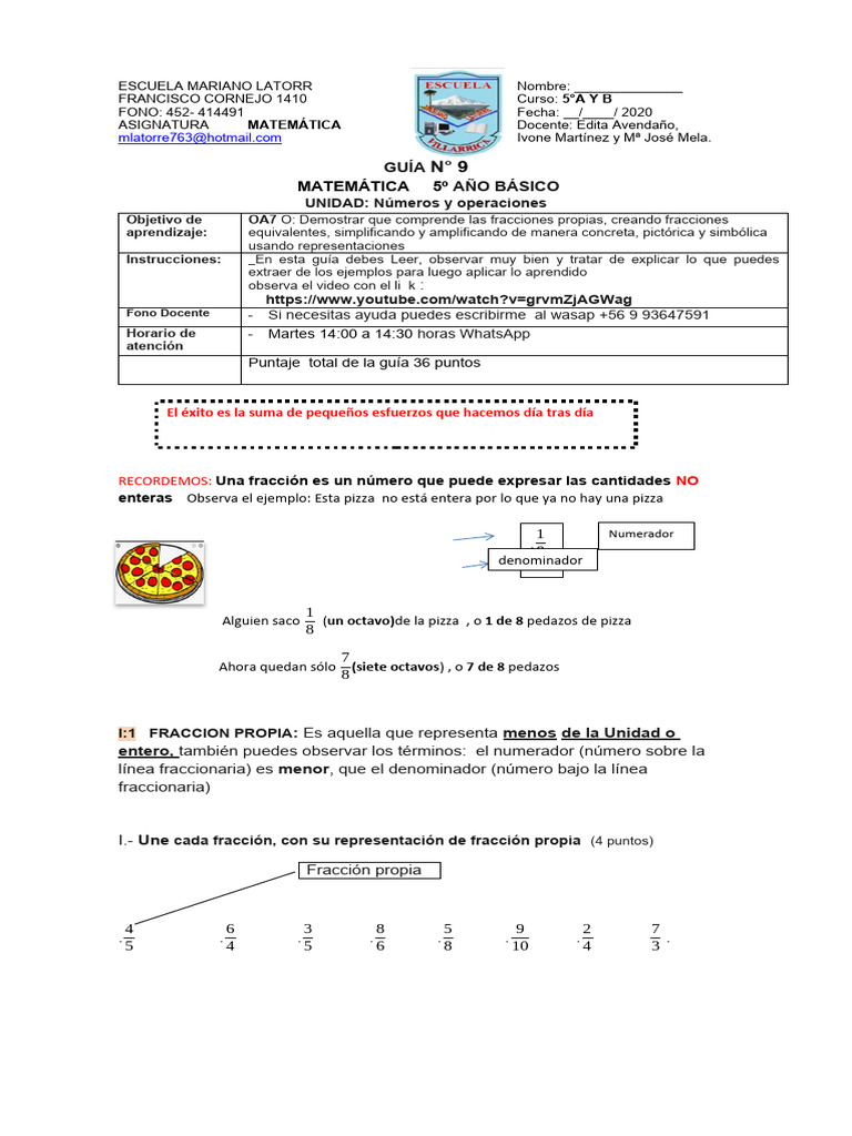 Guia 9 Quinto MATEMATICA | PDF