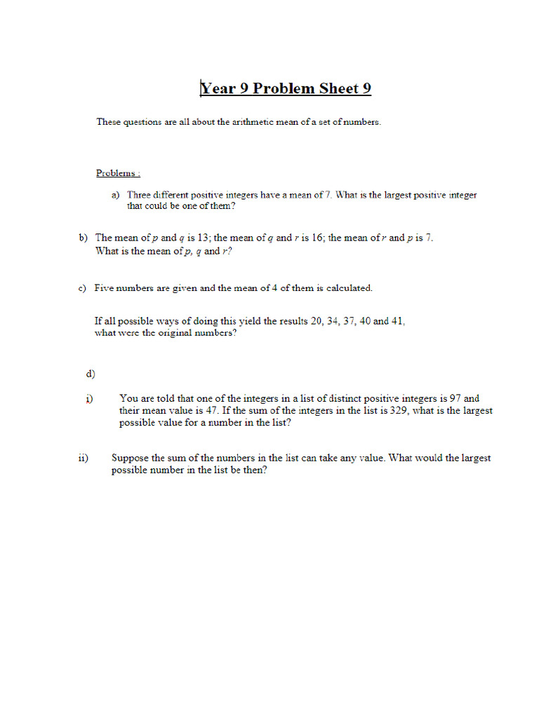 Y9 Problem Sheet 9 Revised | PDF