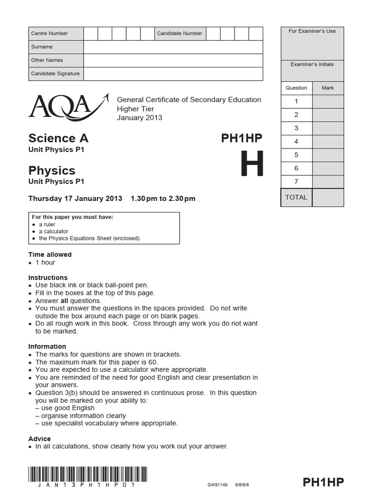 Aqa Ph1hp Qp Jan13 Pdf Radiator Waves