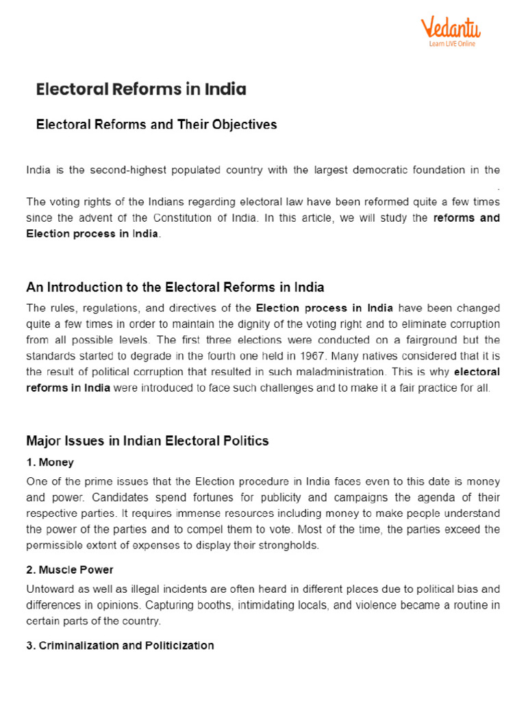 Electoral Reforms in India | PDF