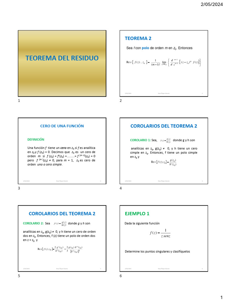 11 Teorema Del Residuo (E) | PDF | Análisis matemático | Matemáticas