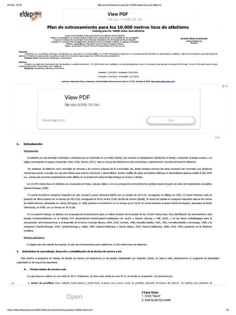 Plan de Entrenamiento para Los 10.000 Metros Lisos de Atletismo | PDF