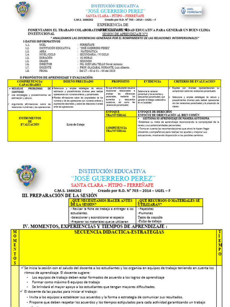 Sesión de Apren 3 - Exper - 1 - 2° | PDF | Aprendizaje | Evaluación