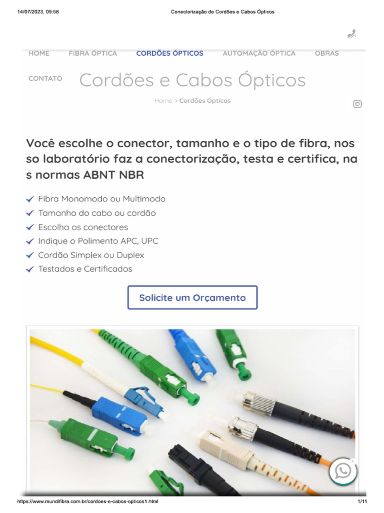 Cabos opticos e suas conexoes | PDF
