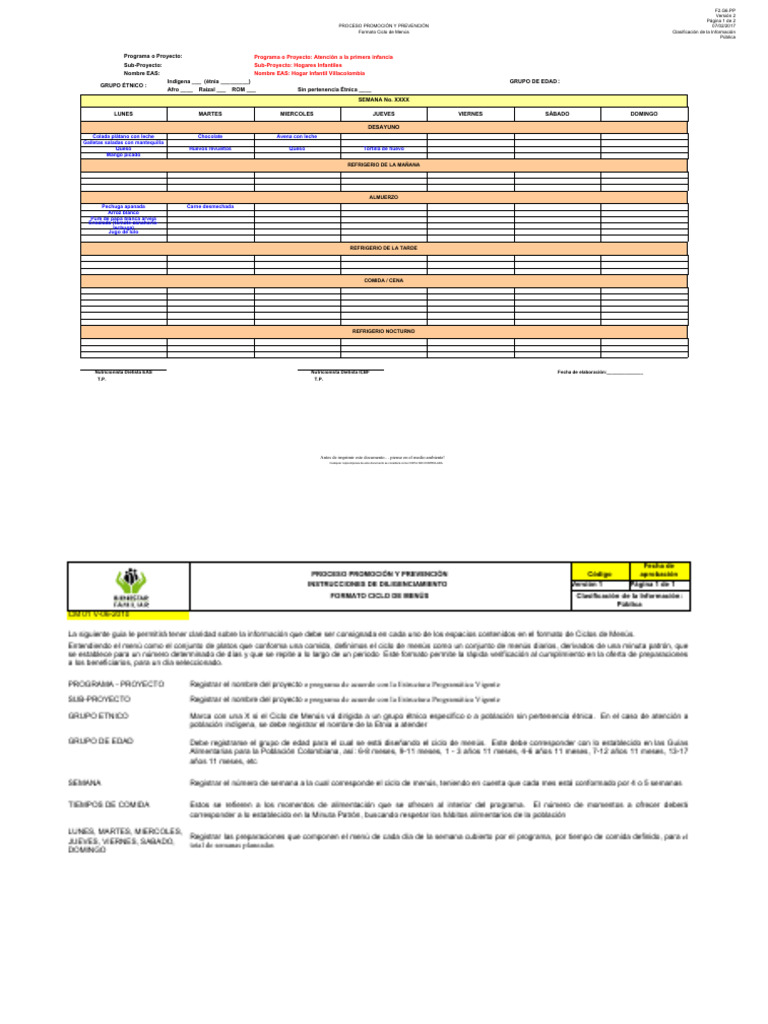 F2.G6.PP Formato Ciclo de Menus v2 | Descargar gratis PDF | Cocina | Alimentos