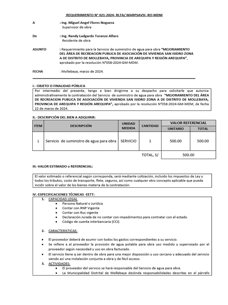 OS 21 REQUERIMIENTO DE AGUA | PDF