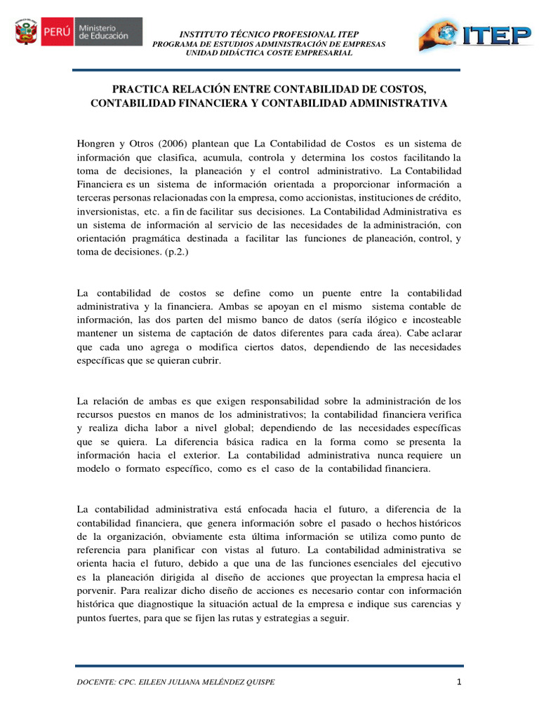 Practica Relación Entre Contabilidad de Costos, Contabilidad Financiera y Contabilidad Adminis ...