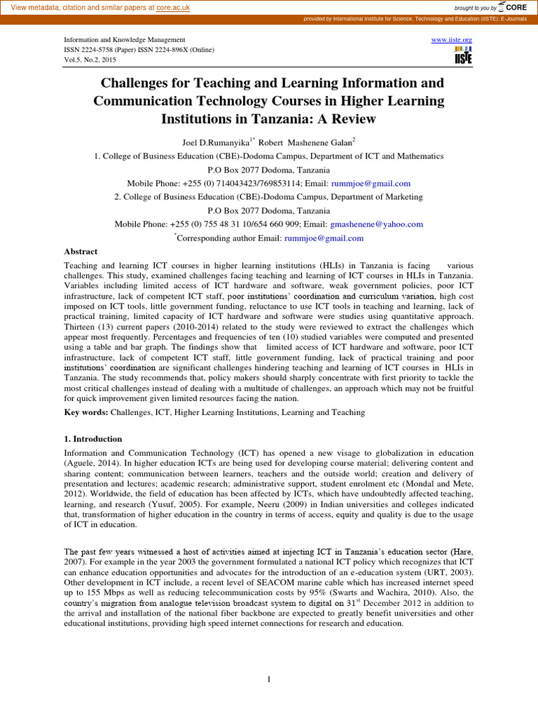 Challenges of ICT-Tanzania | PDF | Educational Technology | Information ...