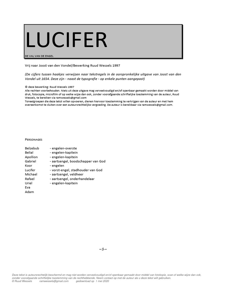 Ruud Wessels-Lucifer Naar Vondel | PDF
