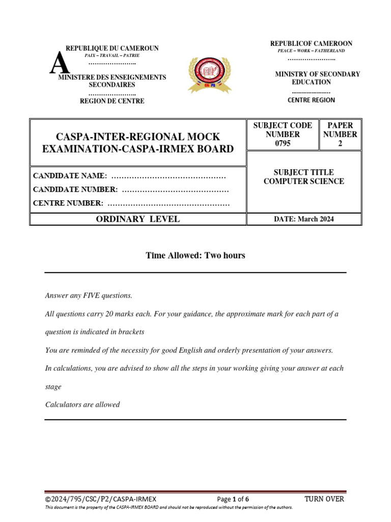 Csc Mock 795 P2 Pdf Operating System Data Compression