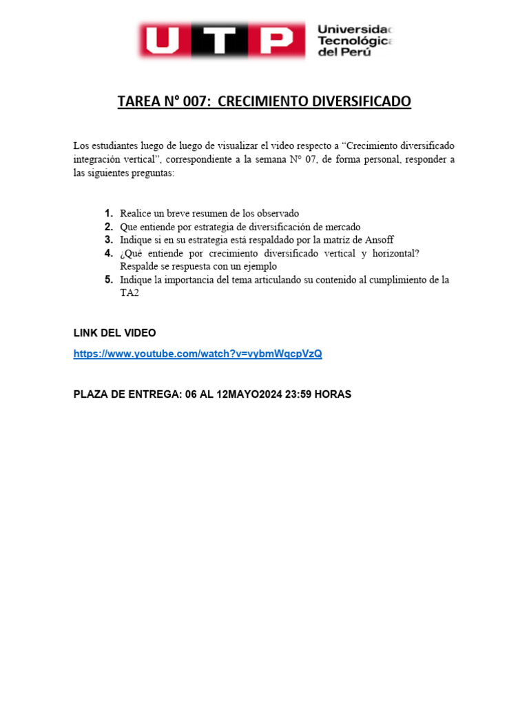 S07 - s1 - Tarea - Crecimiento Diversificado | PDF