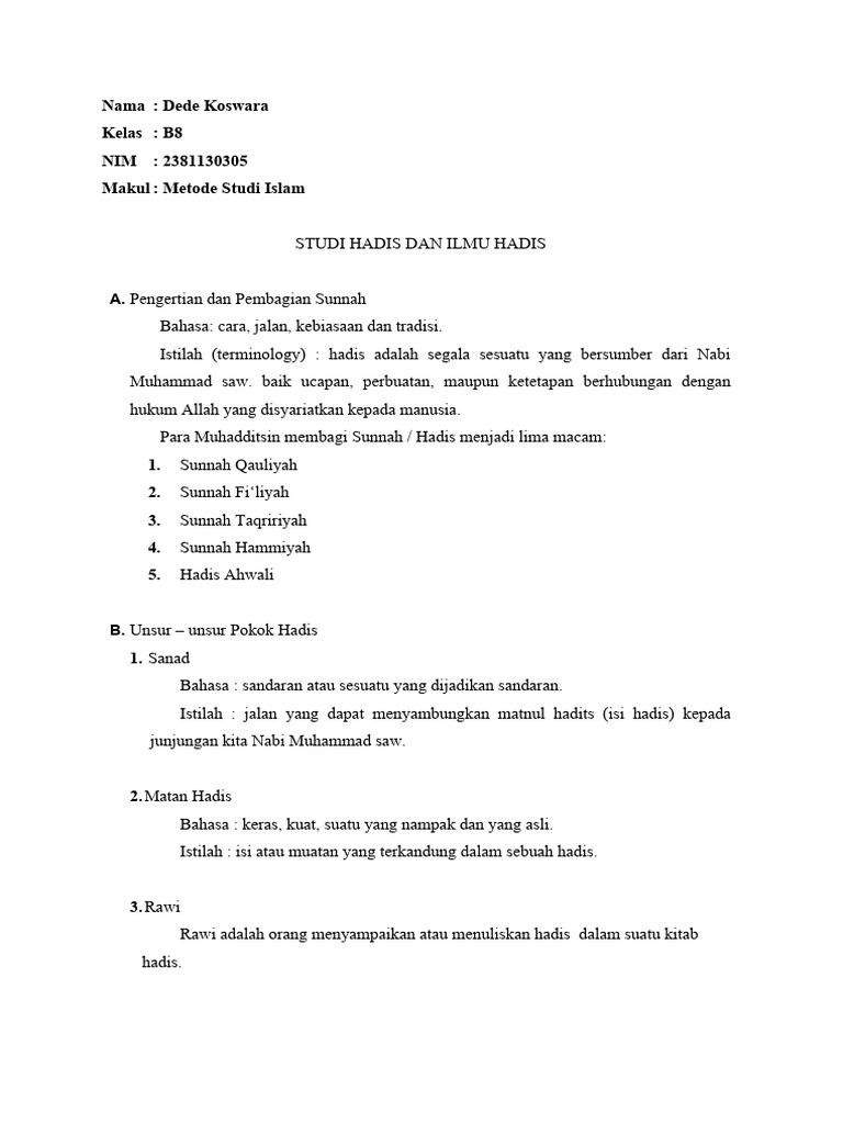 Studi Hadis Dan Ilmu Hadis | PDF